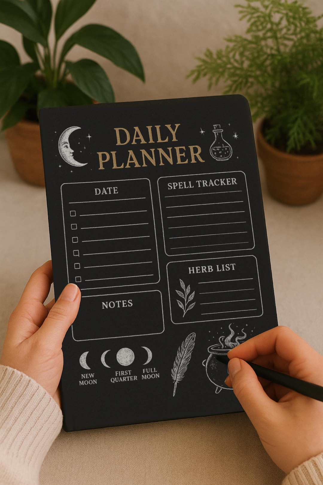 Witchy Daily Planner Moon Phase Digital Planner Page Spell Tracker Herb ...