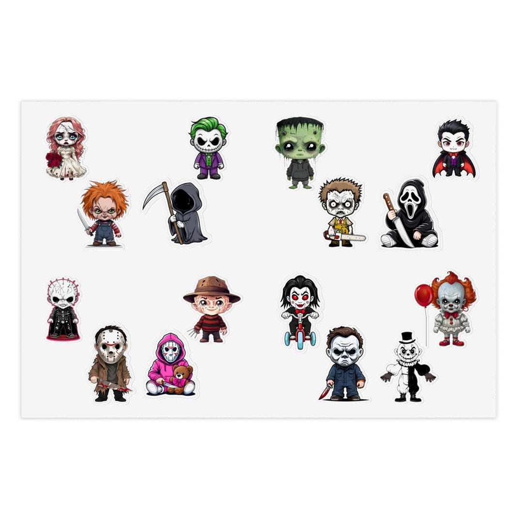 Cute Chibi Horror Movie Sticker Sheet, Cute Spooky Characters ...