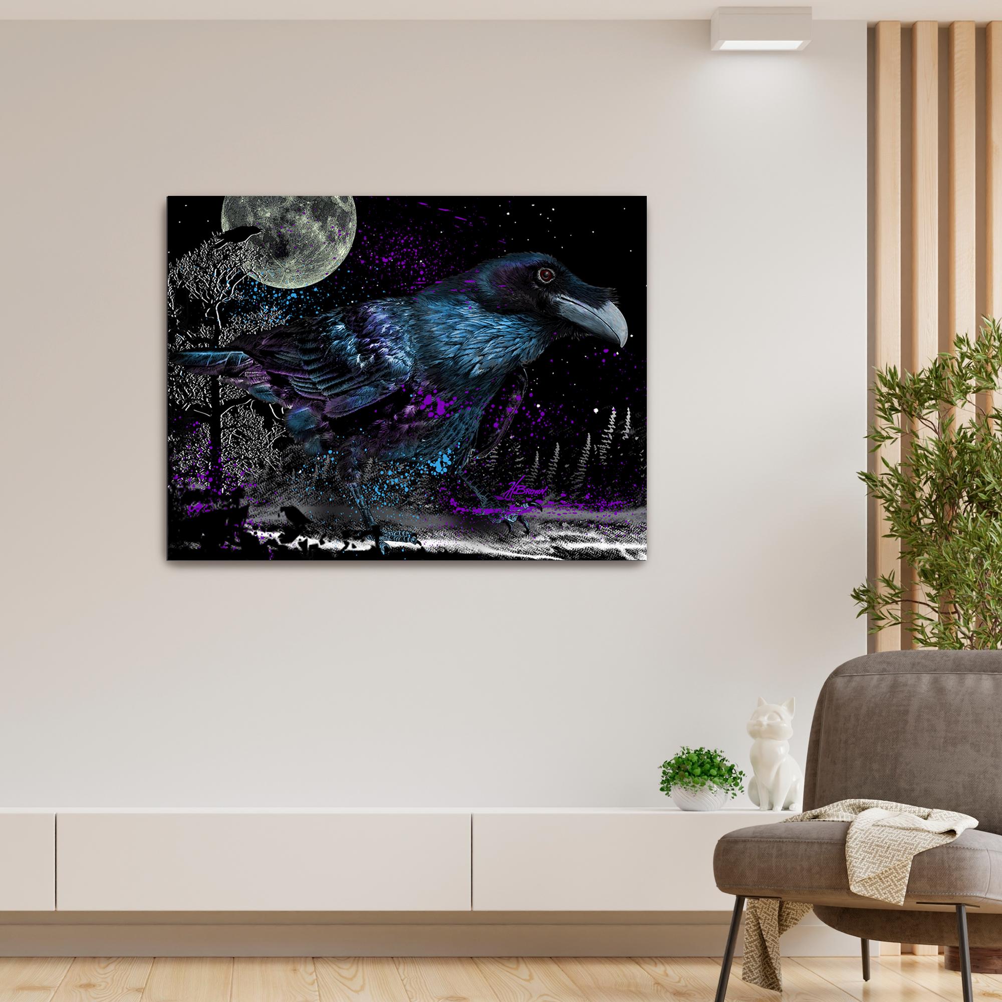 Raven in the Full Moon Giclee on Canvas - Etsy