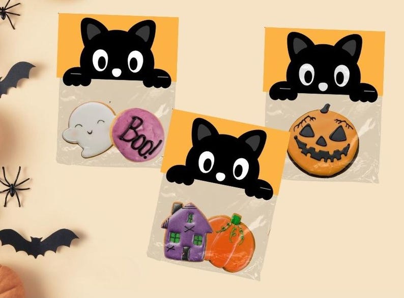 Black Cat Halloween Treat Bag Toppers Printable Party Decor (PDF ...
