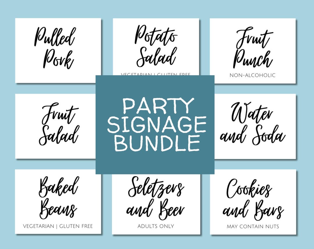 Editable Party Sign Bundle: Food Labels and Gift Sign Canva Template ...