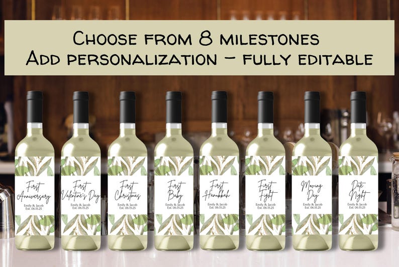 Milestone Wine Labels: First Year of Marriage, Editable Template ...