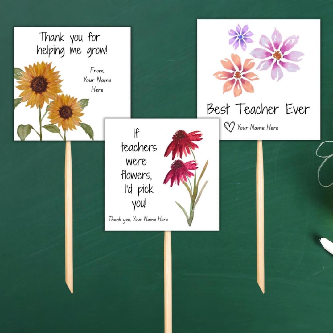 Teacher Thank You Flower Pick Templates - Personalize and Print ...