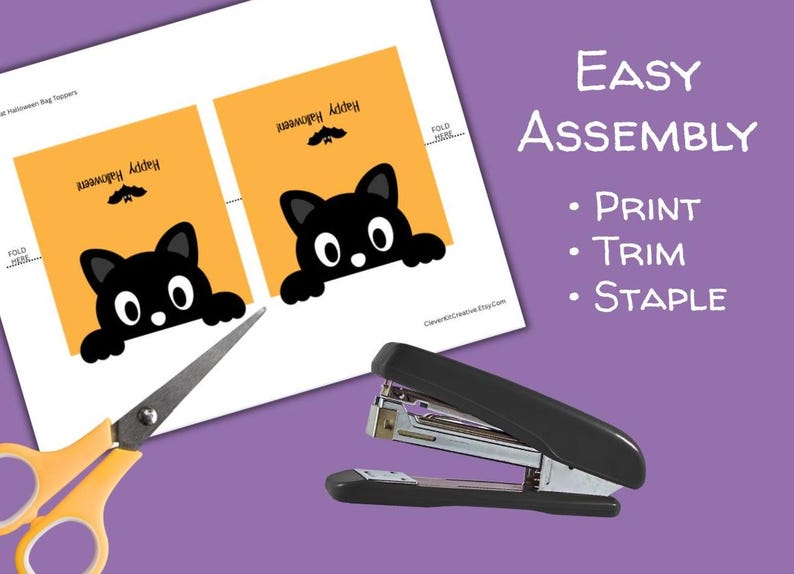 Black Cat Halloween Treat Bag Toppers Printable Party Decor (PDF ...