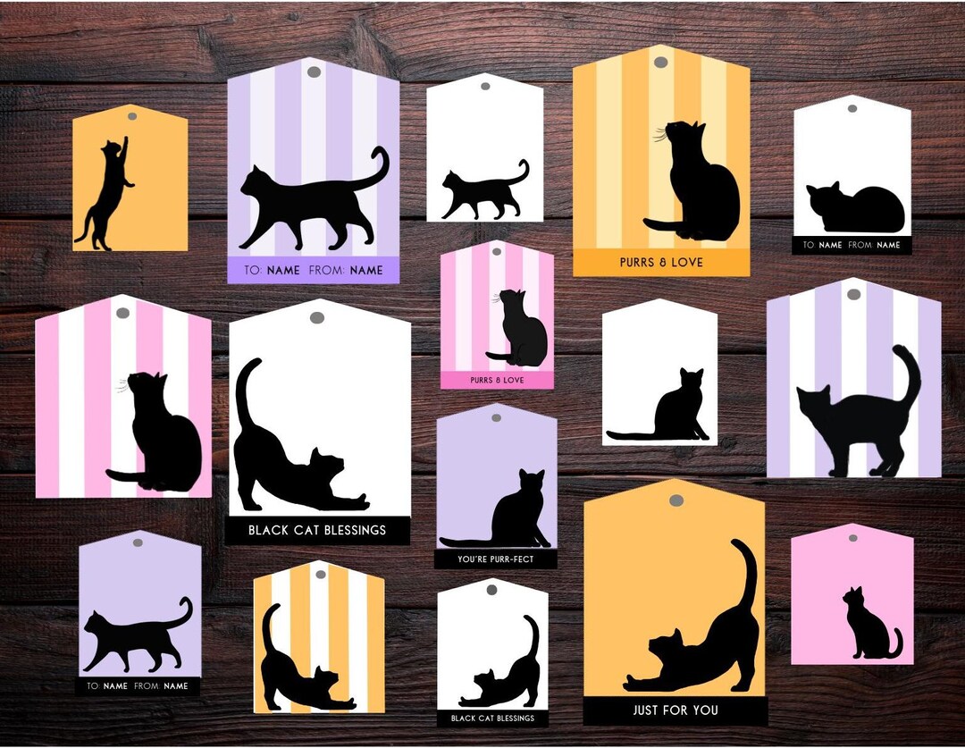Editable Black Cat Gift Tags: Printable Halloween Party Favors (canva ...