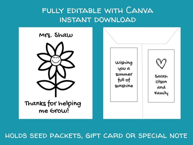 Teacher Thank You Seed Packet Coloring Craft – Editable Canva Template ...