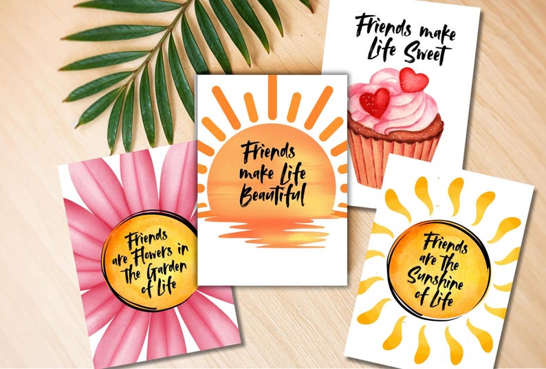 Printable Friendship Greeting Cards – Set of 4 | Inspirational Friend ...