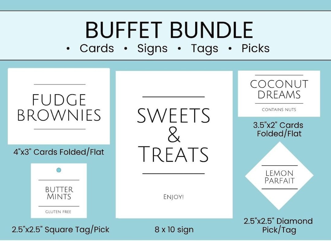 Editable Buffet Signage Template Bundle: Minimalist Tent Cards (digital ...