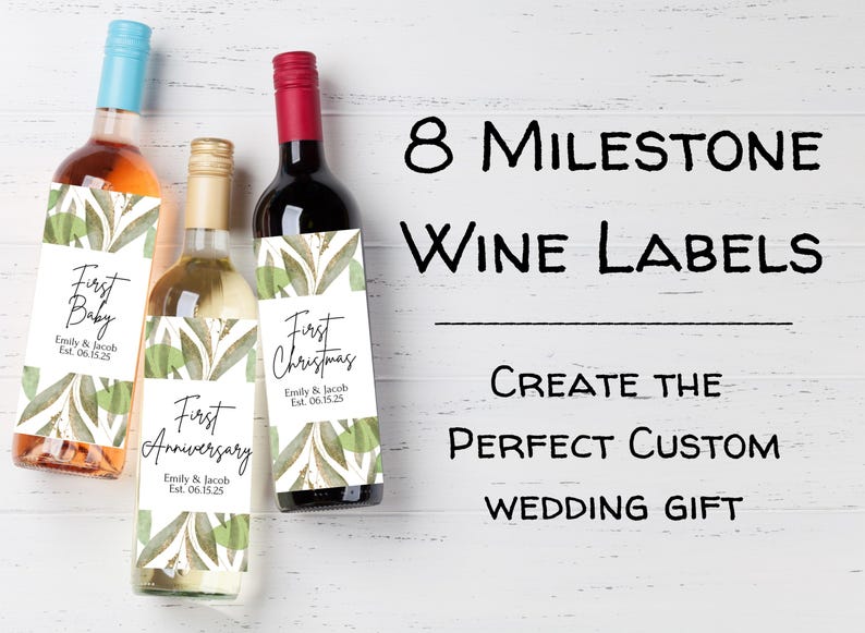 Milestone Wine Labels: First Year of Marriage, Editable Template ...