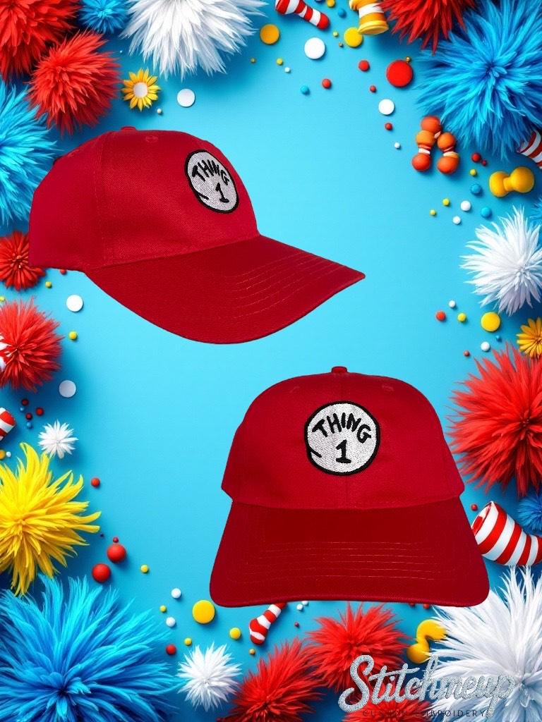 Thing 1 Thing 2 Embroidered Red Youth Cap Dr. Seuss Read Across America ...