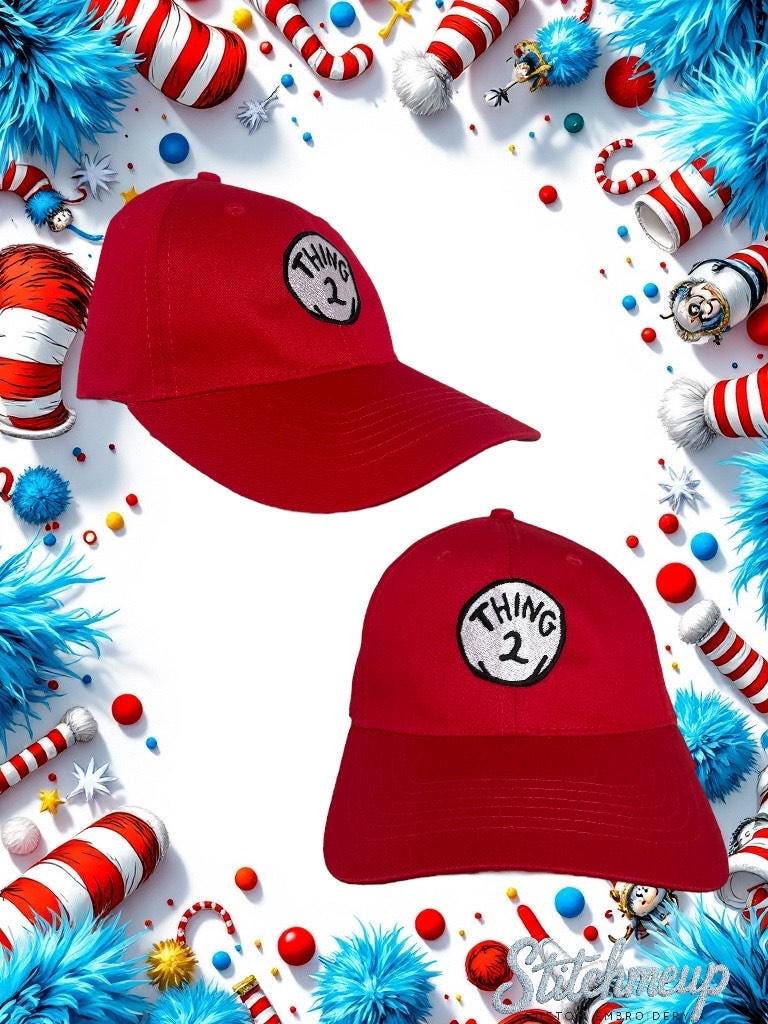 Thing 1 Thing 2 Embroidered Red Youth Cap Dr. Seuss Read Across America ...