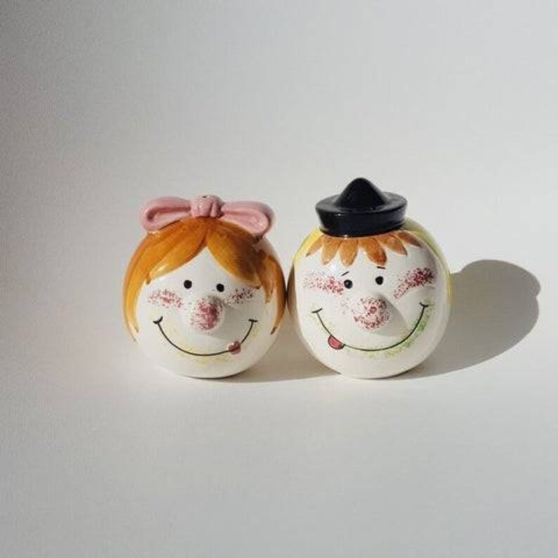 Vintage Salt & Pepper Shakers | Anthropomorphic | Boy and Girl Smiley ...