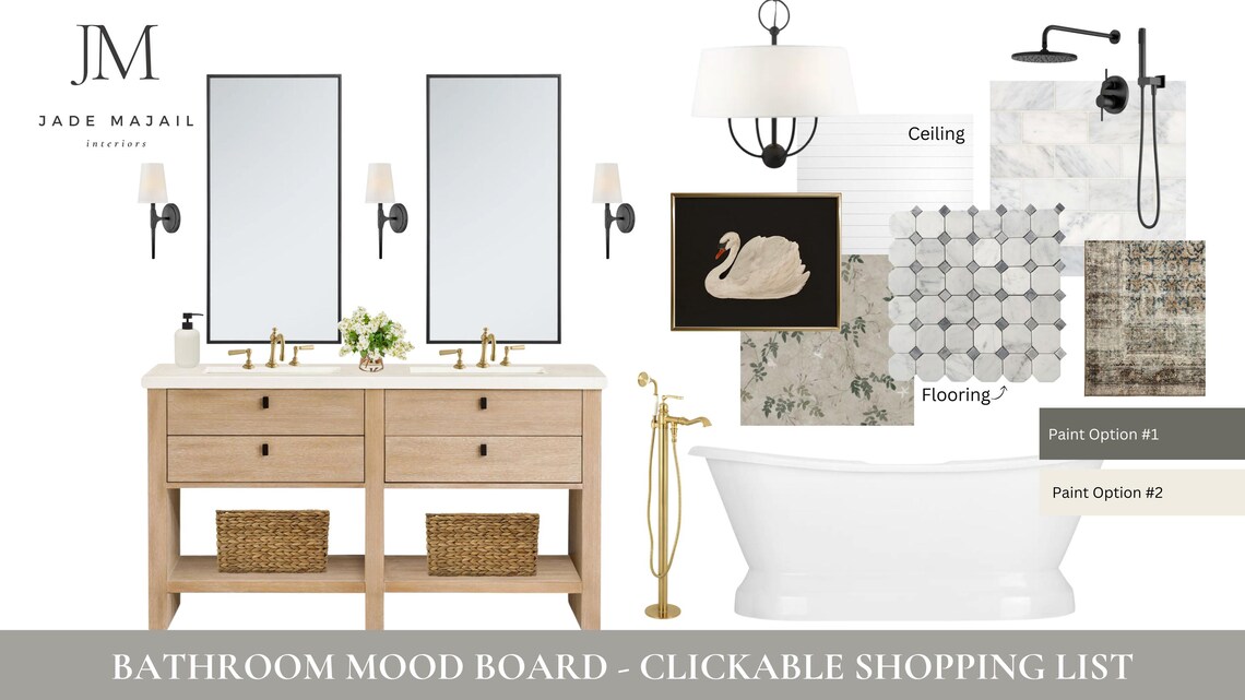 Premade Transitional Style Bathroom Mood Board Design, Virtual Interior ...