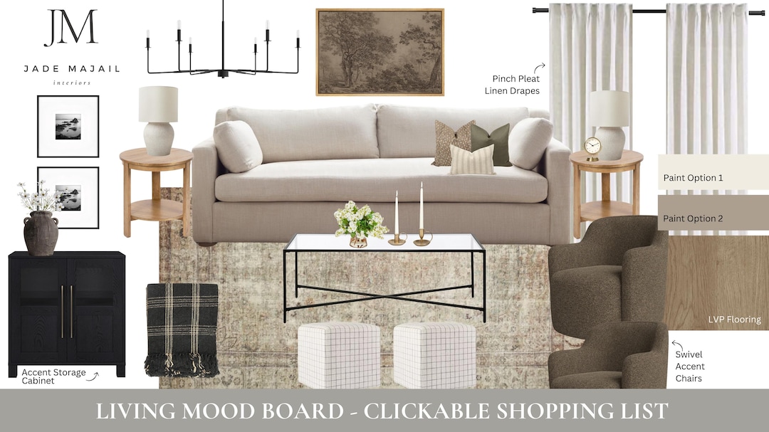 Premade Modern Moody Living Room Mood Board Design, Virtual Interior ...