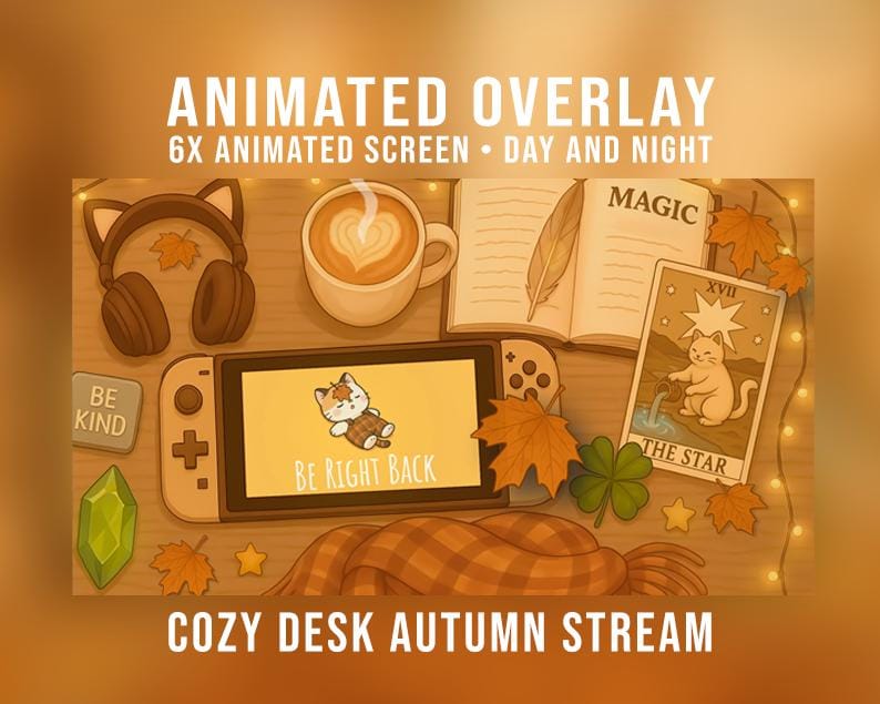 Cozy Desk Animated Screens | Autumn Streamer | Twitch Overlay Stream ...