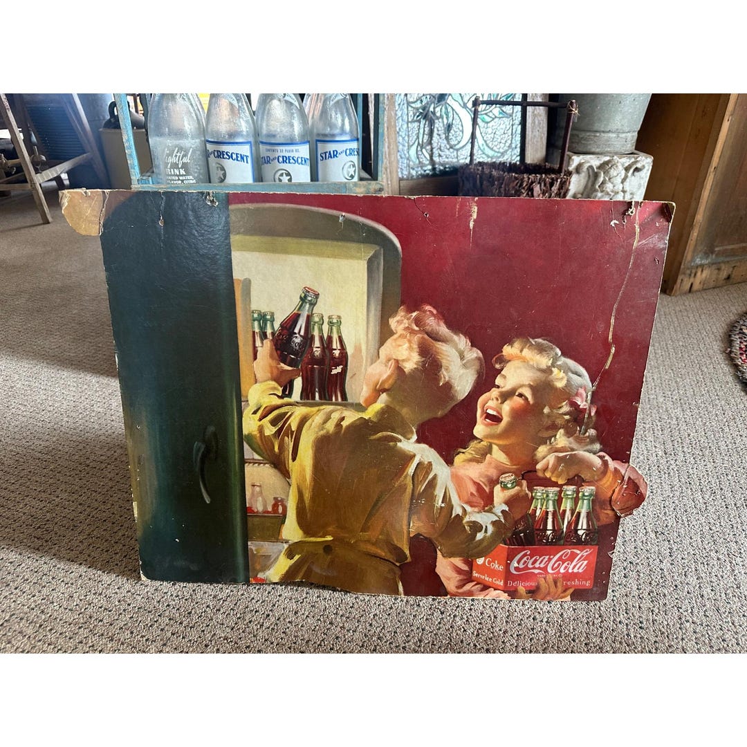 Original Coca Cola 1950 Advertising Cardboard Litho Sign Easel Back ...