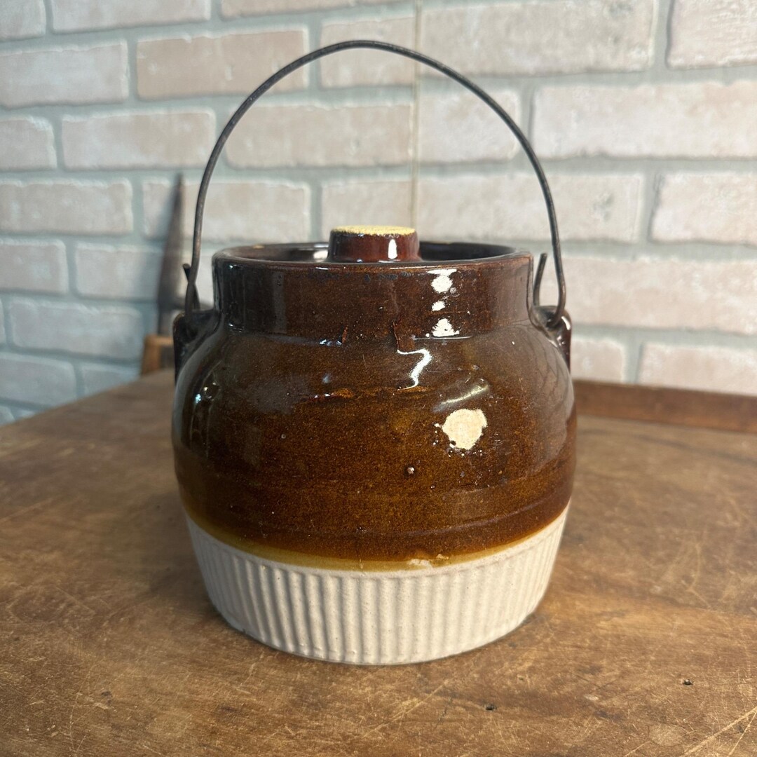 Vintage Red Wing Bean Pot Wire Bail Handle Union Stoneware Co Dark ...