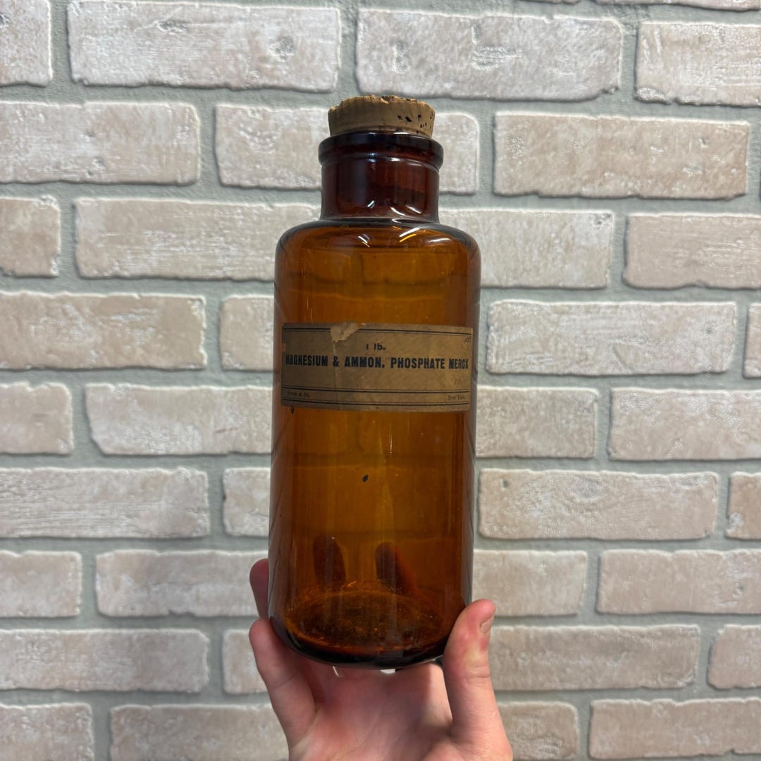 Antique Merck Apothecary Pharmacy Amber Bottle 9.5" X 3.75" Orig Label ...