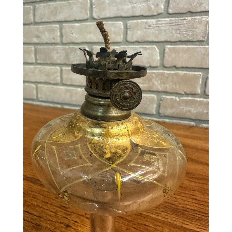 Antique 1860s Whale Oil Kerosene Glass Lamp Footed Stem German Burner ...