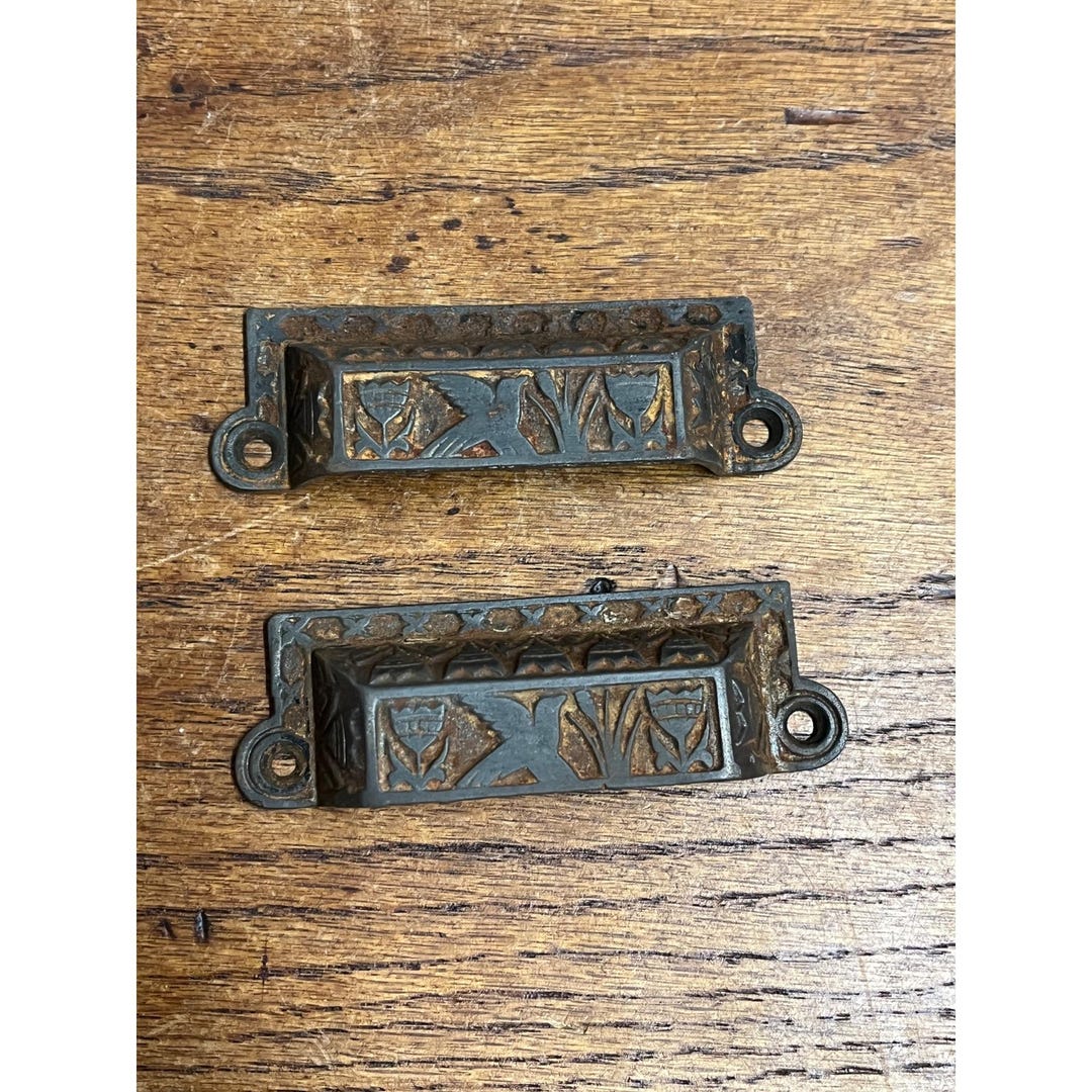 Antique Victorian Cast Iron Hummingbird Bird & Flowers Drawer Pulls ...