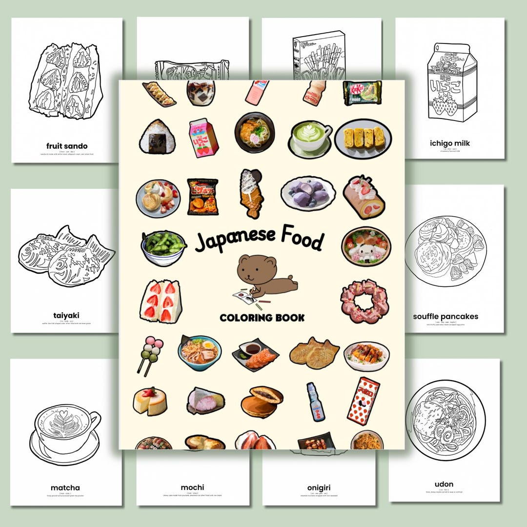 Digital Cozy Coloring Pages for Adults Printable Coloring Japanese Food ...