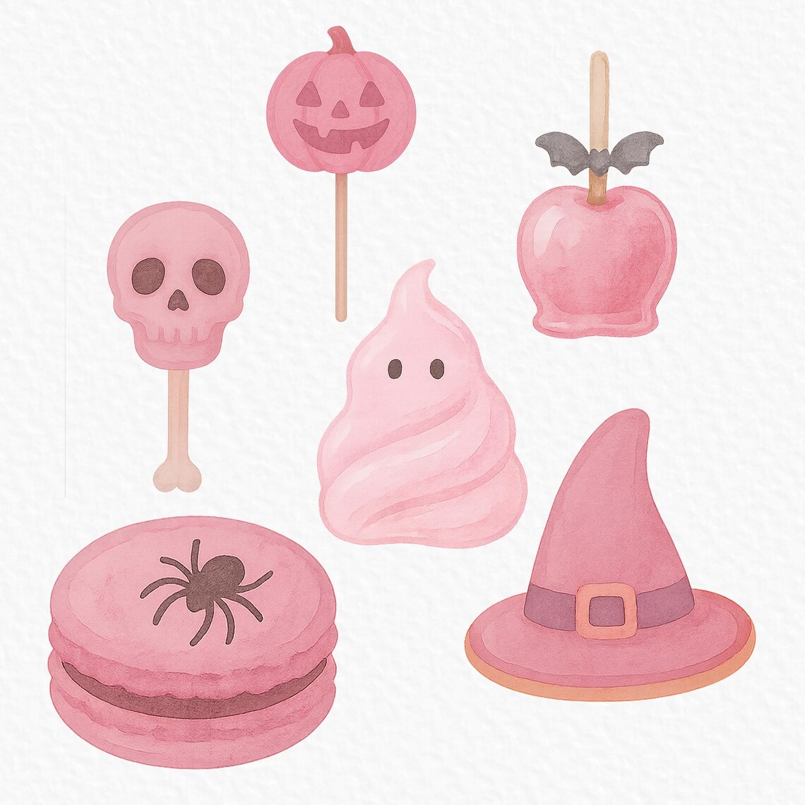 Pink Halloween Treats Clipart, Candy Corn Clipart, Candy Apple Clipart ...
