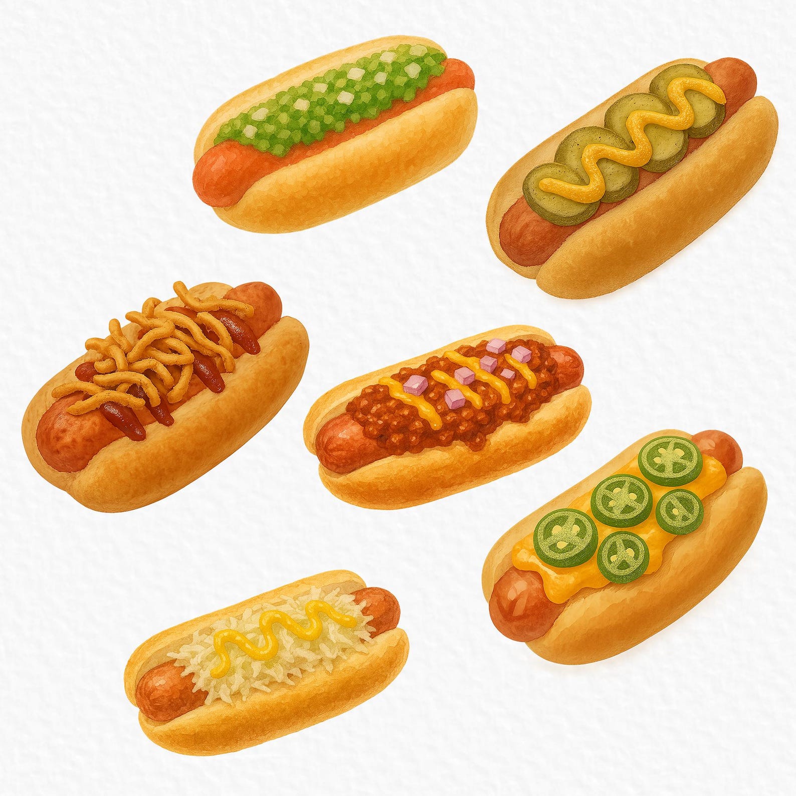 Watercolor Hot Dogs Clipart, Hot Dog Illustration, Junk Food Clipart ...