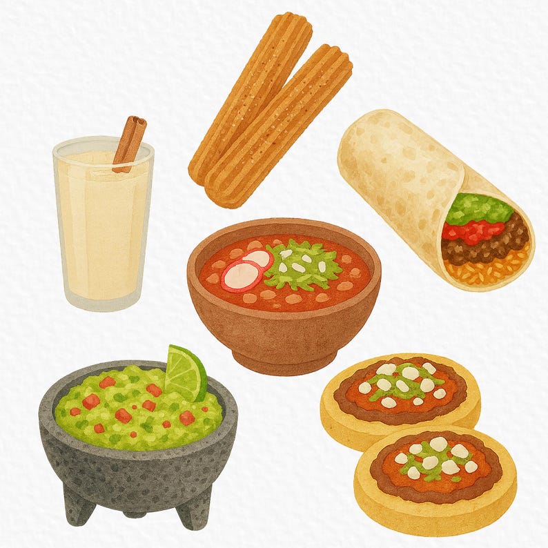 Watercolor Mexican Food Clipart, Mexican Dishes Clipart, - Etsy