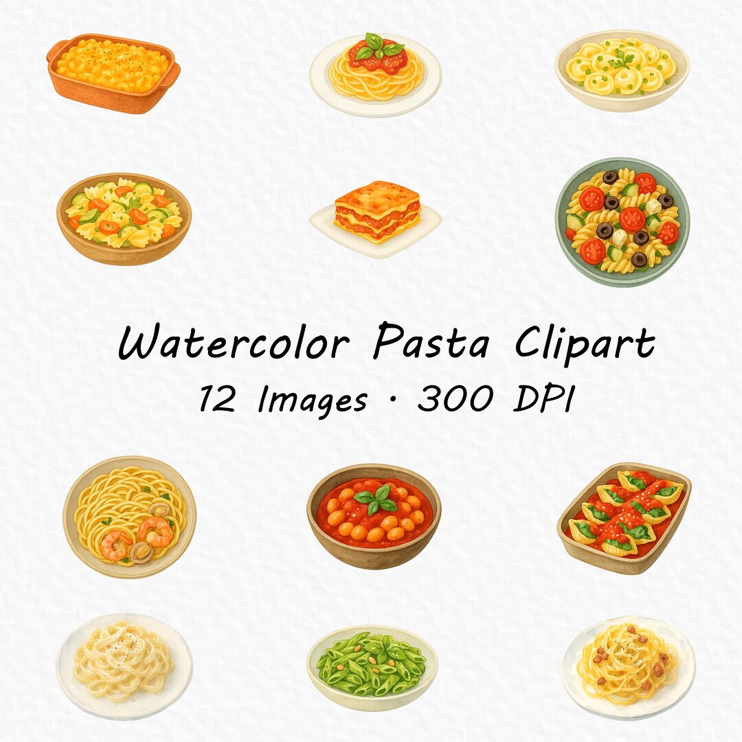 Watercolor Pasta Clipart, Watercolor Noodles Clipart, Watercolor ...