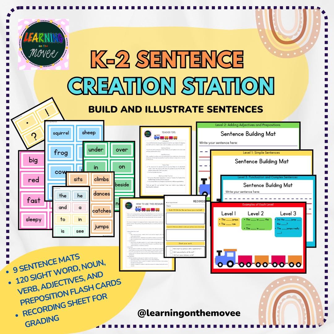 K-2 Sentence Creation Station: Build & Illustrate Your Own Sentences - Etsy