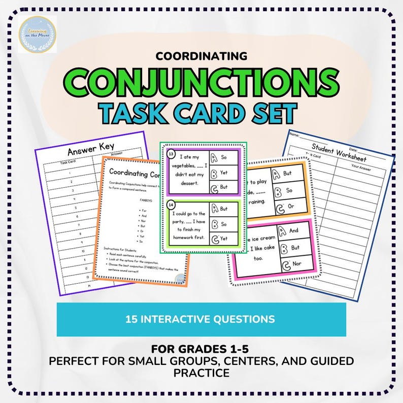 Coordinating Conjunctions Task Card Set for Grades 1-5 - Etsy