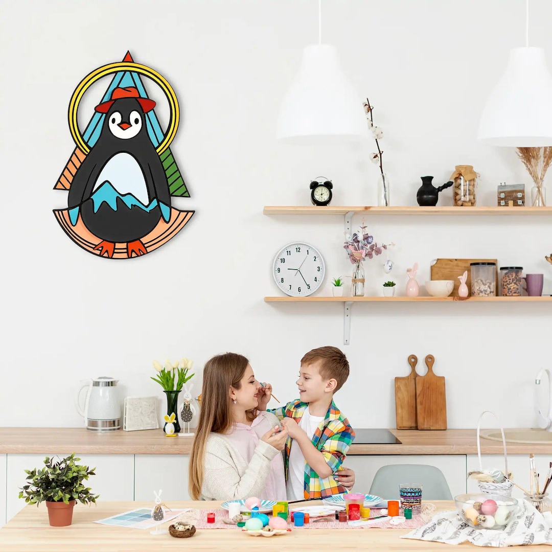 Handmade Wooden Penguin Wall Art: Colorful Abstract Decor - Etsy