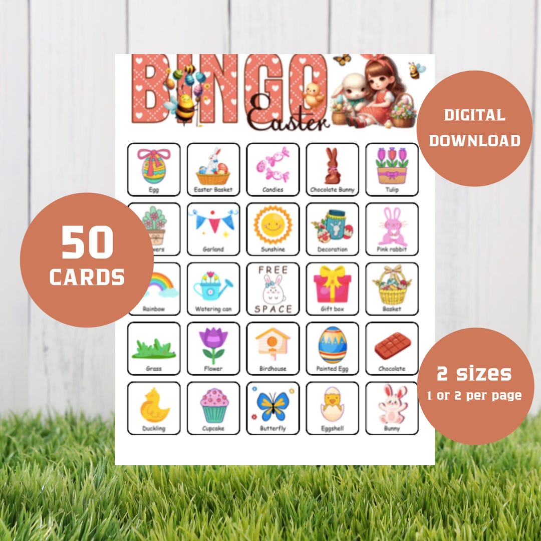 Easter Bingo 50 Cards Game, Printable Easter Classroom Activity, Easter ...