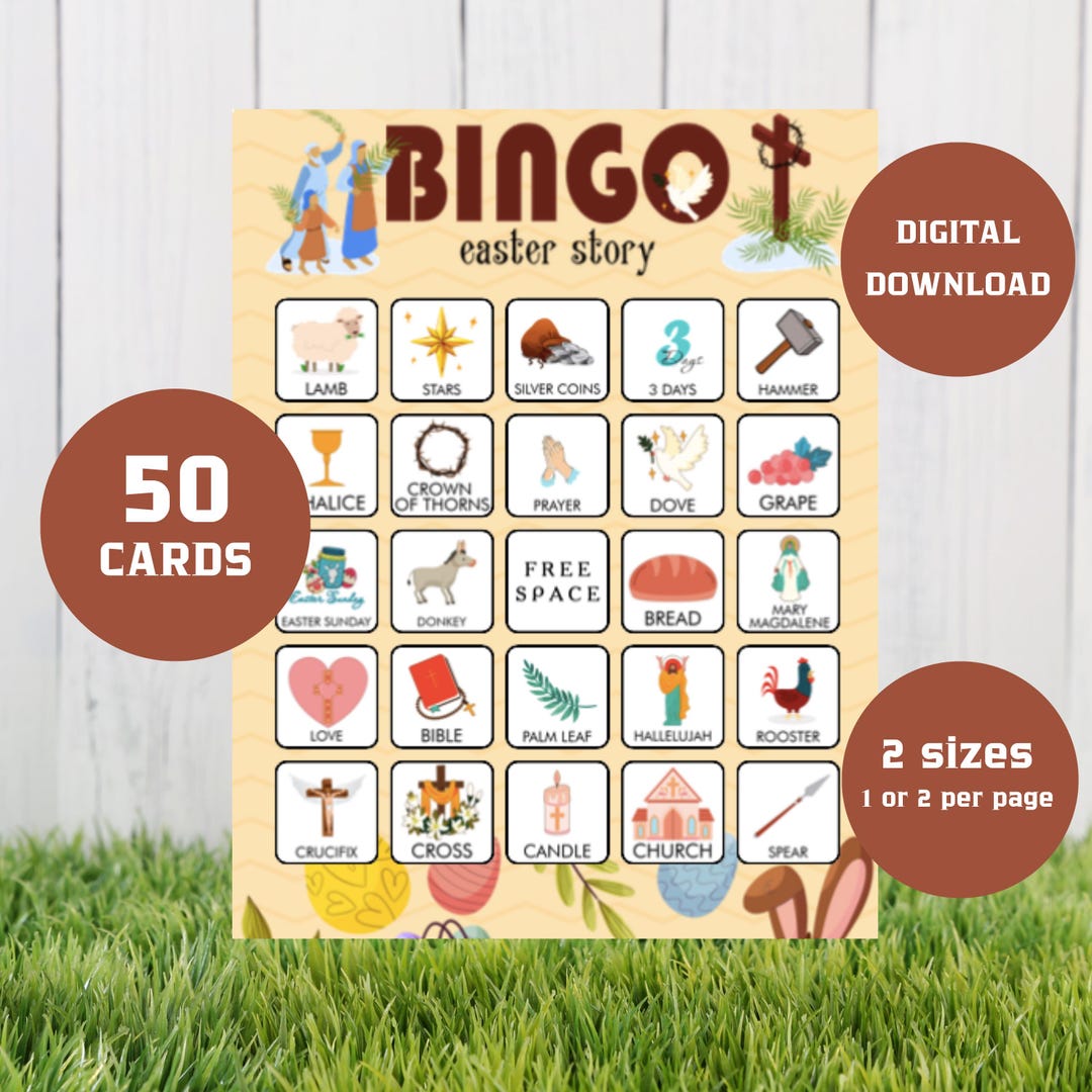Easter Story Bingo Game – 50 Cards Easter Sunday Bible Bingo Game ...