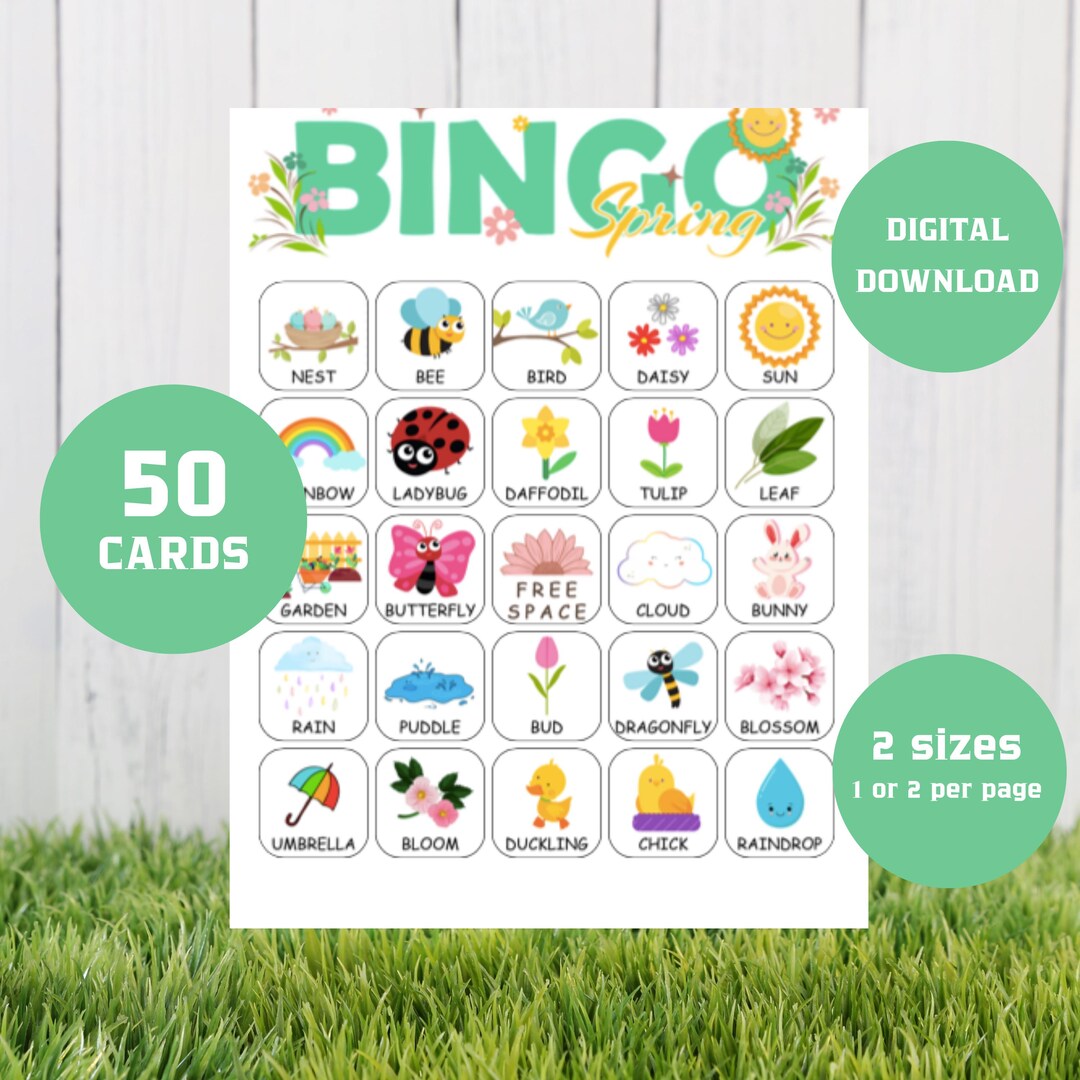Spring Bingo, 50 Printable Spring Bingo Cards, Spring Party Game ...