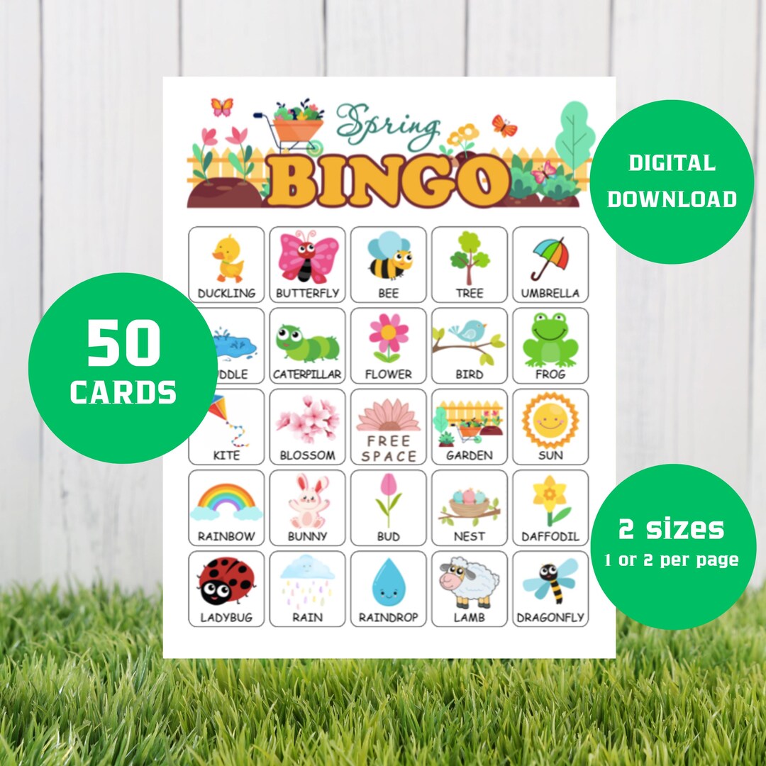 Printable Spring Bingo, 50 Spring Bingo Cards, Spring Activity for Kids ...