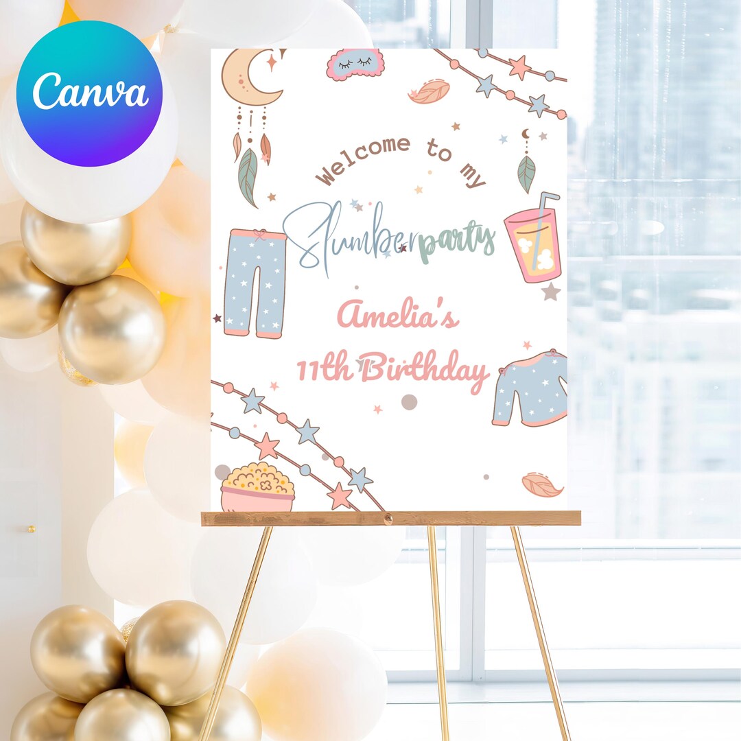Personalized Pajama Party Welcome Sign: Kids Sleepover Decor (digital ...