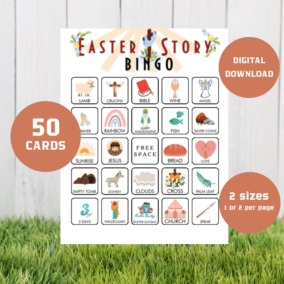50 Resurrection Bingo Cards Printable Game,easter Sunday Bible Bingo ...