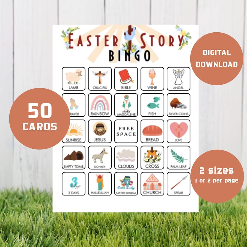 50 Resurrection Bingo Cards Printable Game,easter Sunday Bible Bingo ...
