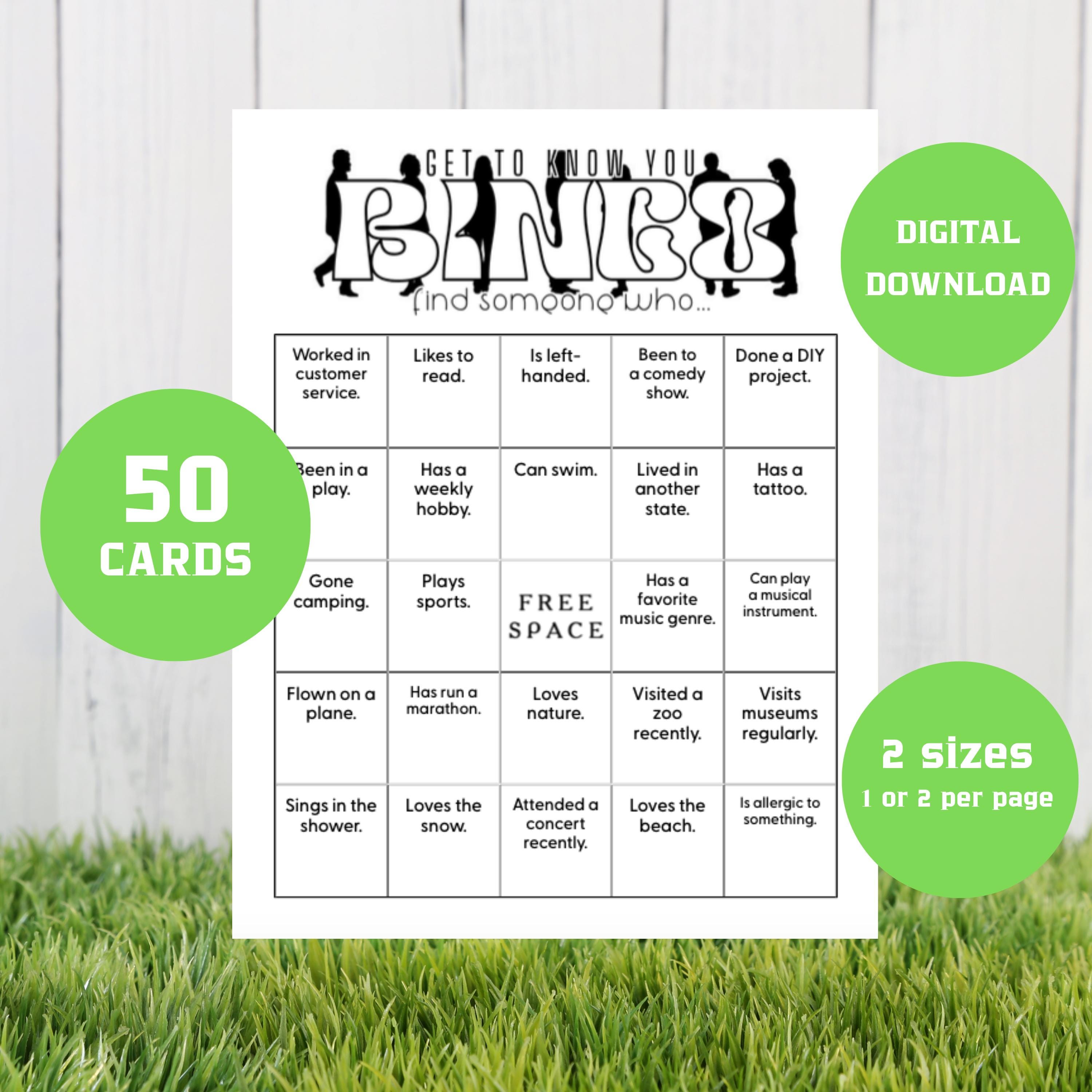 Get to Know You Bingo Game | 50 Unique Cards | Find Someone Who Game ...