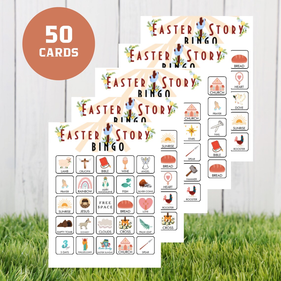 50 Resurrection Bingo Cards Printable Game,easter Sunday Bible Bingo ...