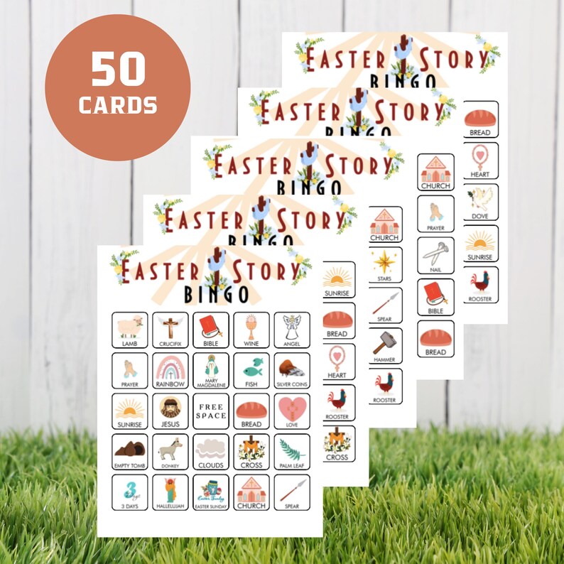 50 Resurrection Bingo Cards Printable Game,easter Sunday Bible Bingo ...
