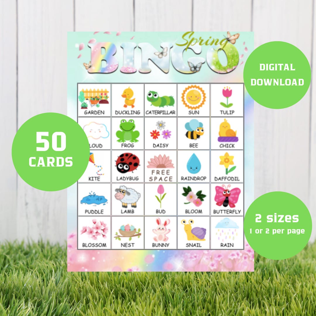 Printable Spring Bingo, 50 Spring Bingo Cards, Spring Activity for Kids ...
