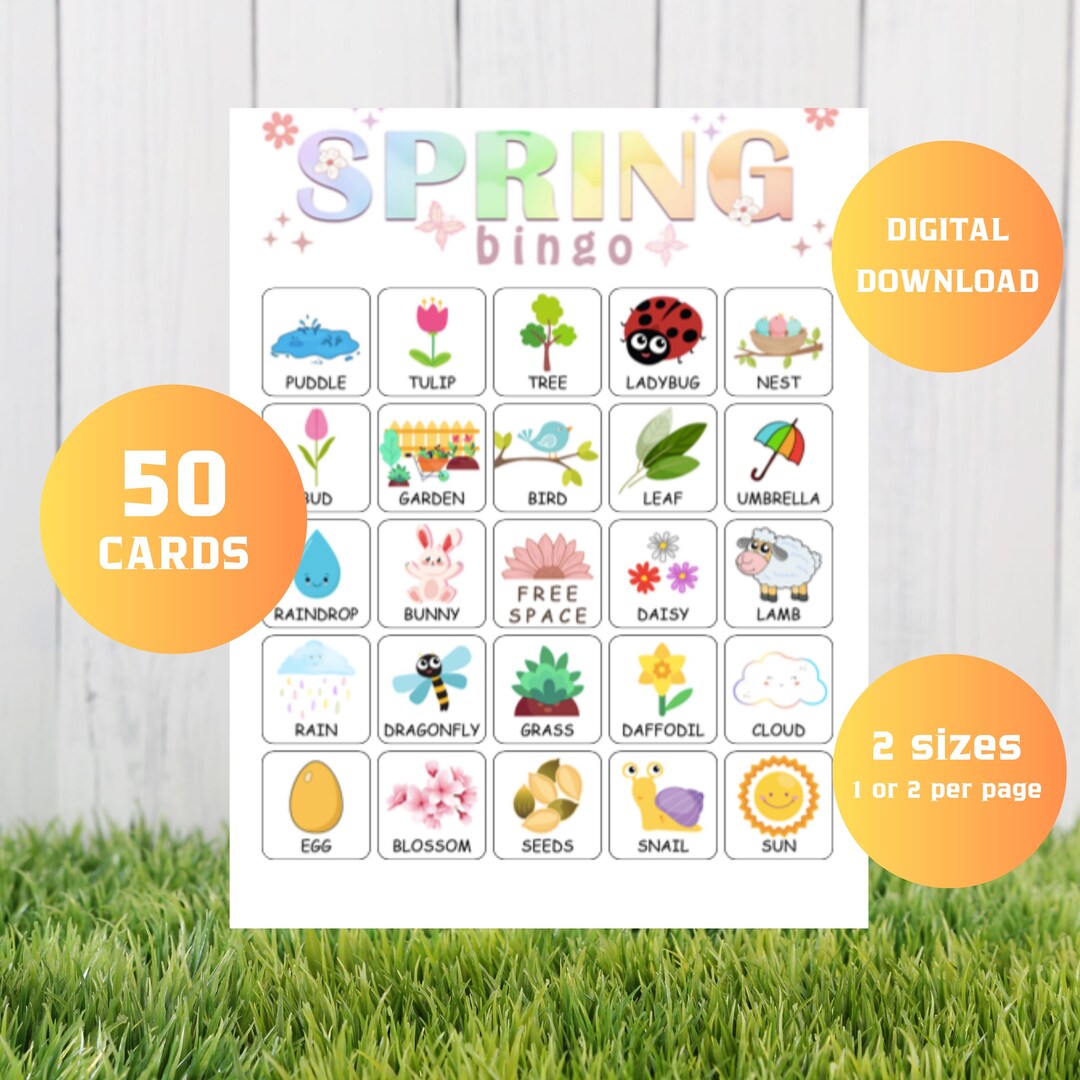 Spring Bingo Game, 50 Spring Printable Bingo cards,spring Class Game ...