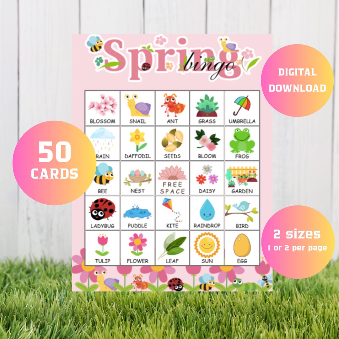 Spring Bingo, 50 Printable Spring Bingo Cards, Spring Party Game ...