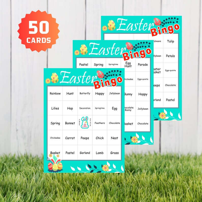 Easter Bingo, 50 Printable Easter Bingo Cards, Easter Activity for Kids ...