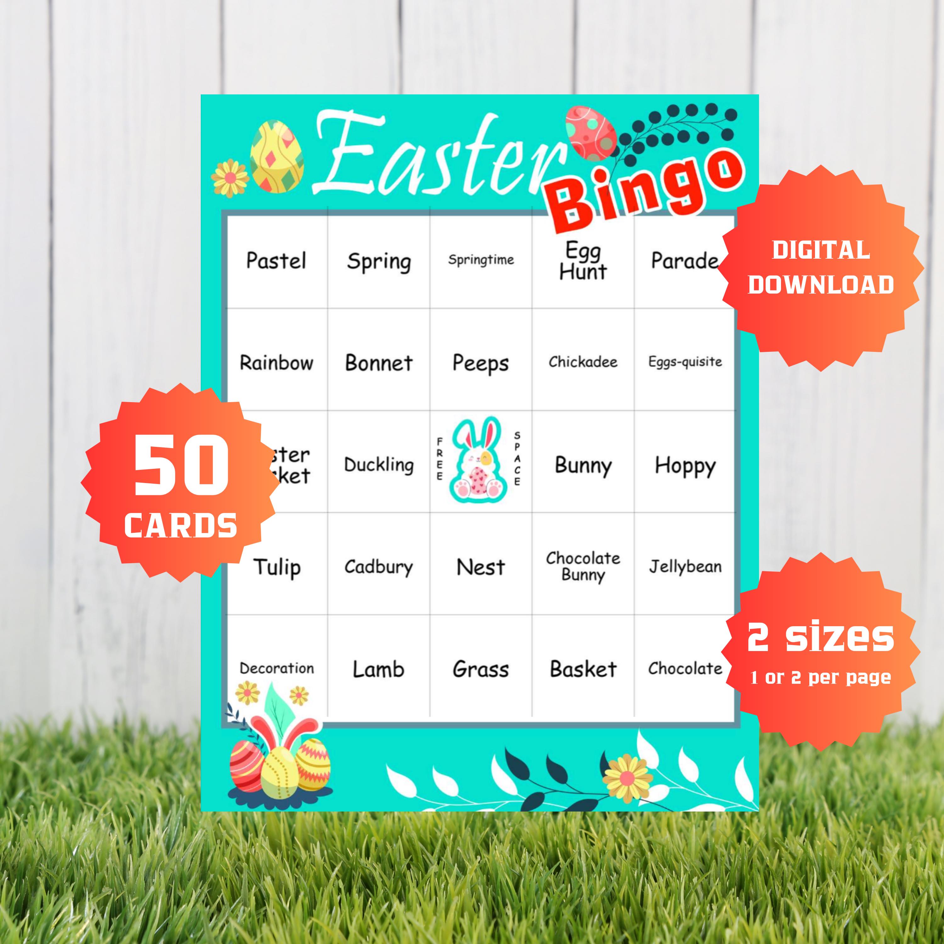 Easter Bingo, 50 Printable Easter Bingo Cards, Easter Activity for Kids ...