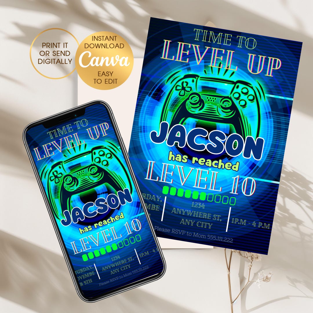 Level up Birthday Party Invitation – Customizable Gamer Design SS19 - Etsy