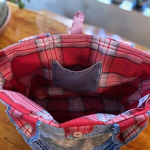 Upcycled Denim Patchwork Quilted Bag: Repurposed Red Plaid Purse - Etsy