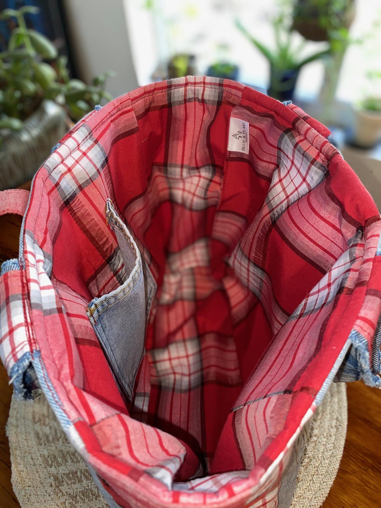 Upcycled Denim Patchwork Quilted Bag: Repurposed Red Plaid Purse - Etsy